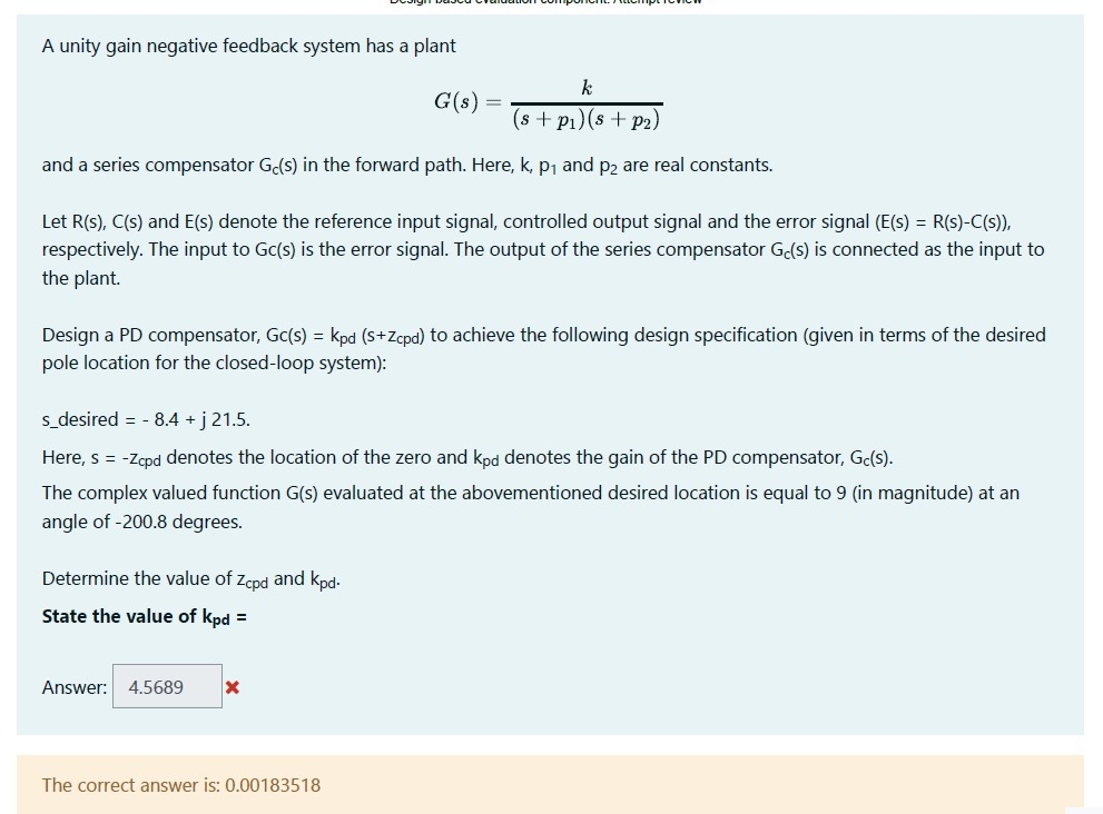 Solved A unity gain negative feedback system has a | Chegg.com