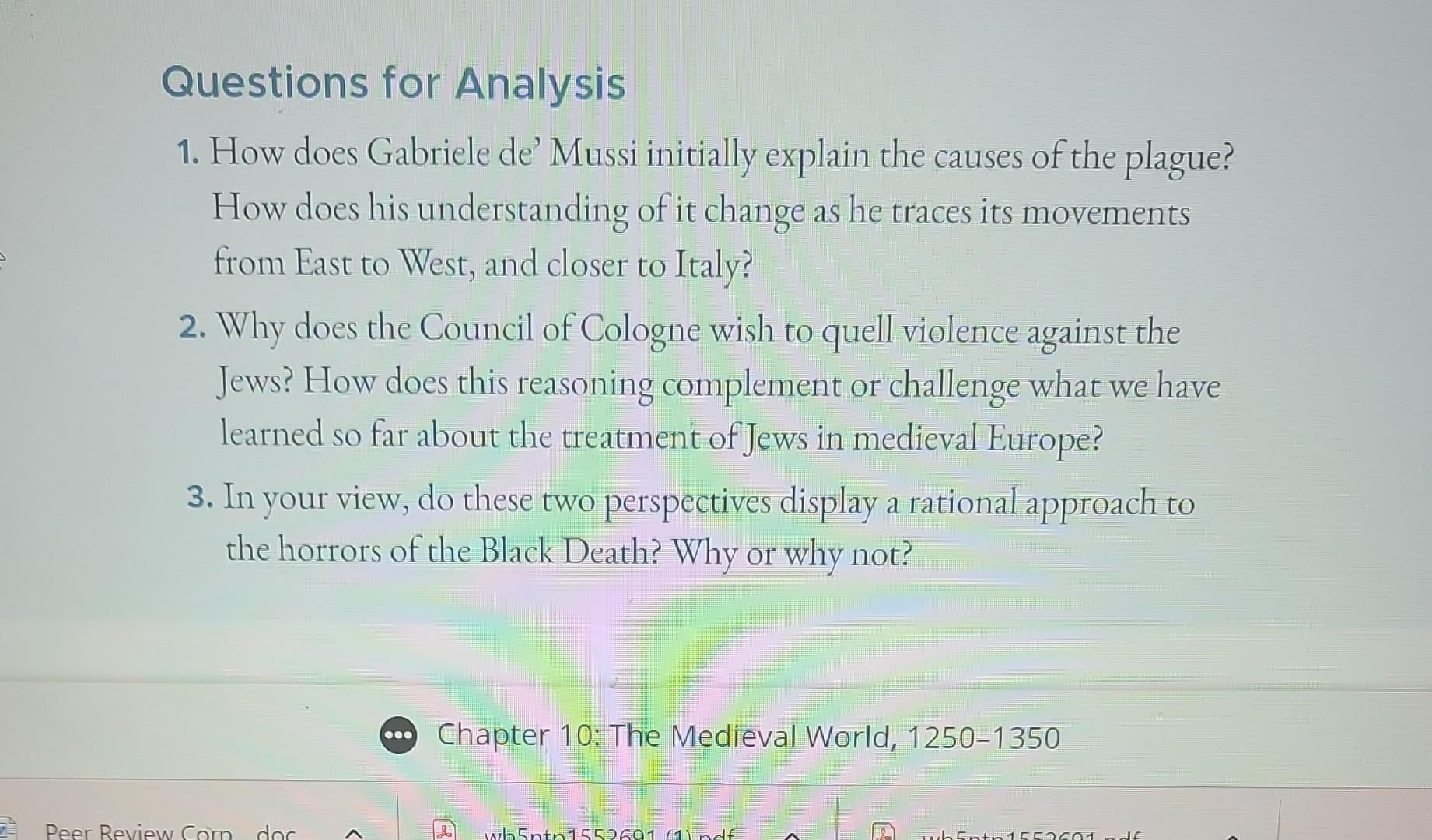 Questions for Analysis 1. How does Gabriele de' Mussi | Chegg.com