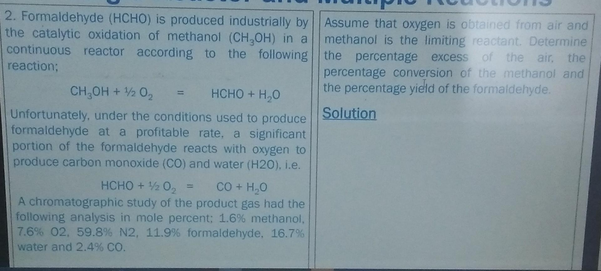 Solved 2. Formaldehyde (HCHO) is produced industrially by | Chegg.com