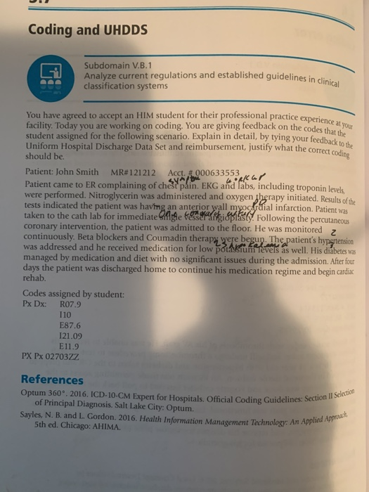 Coding and UHDDS Subdomain V.B.1 Analyze current | Chegg.com