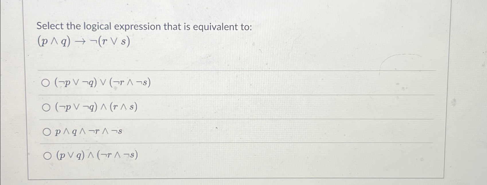 Solved Select the logical expression that is equivalent | Chegg.com