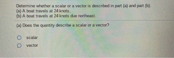 Solved Determine whether a scalar or a vector is described | Chegg.com