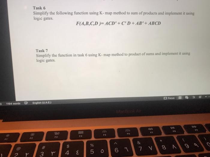 Solved Task 6 Simplify the following function using K-map | Chegg.com