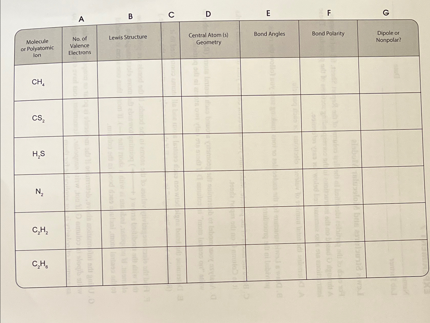 Solved ABCDEFG\table[[\table[[Molecule],[or | Chegg.com