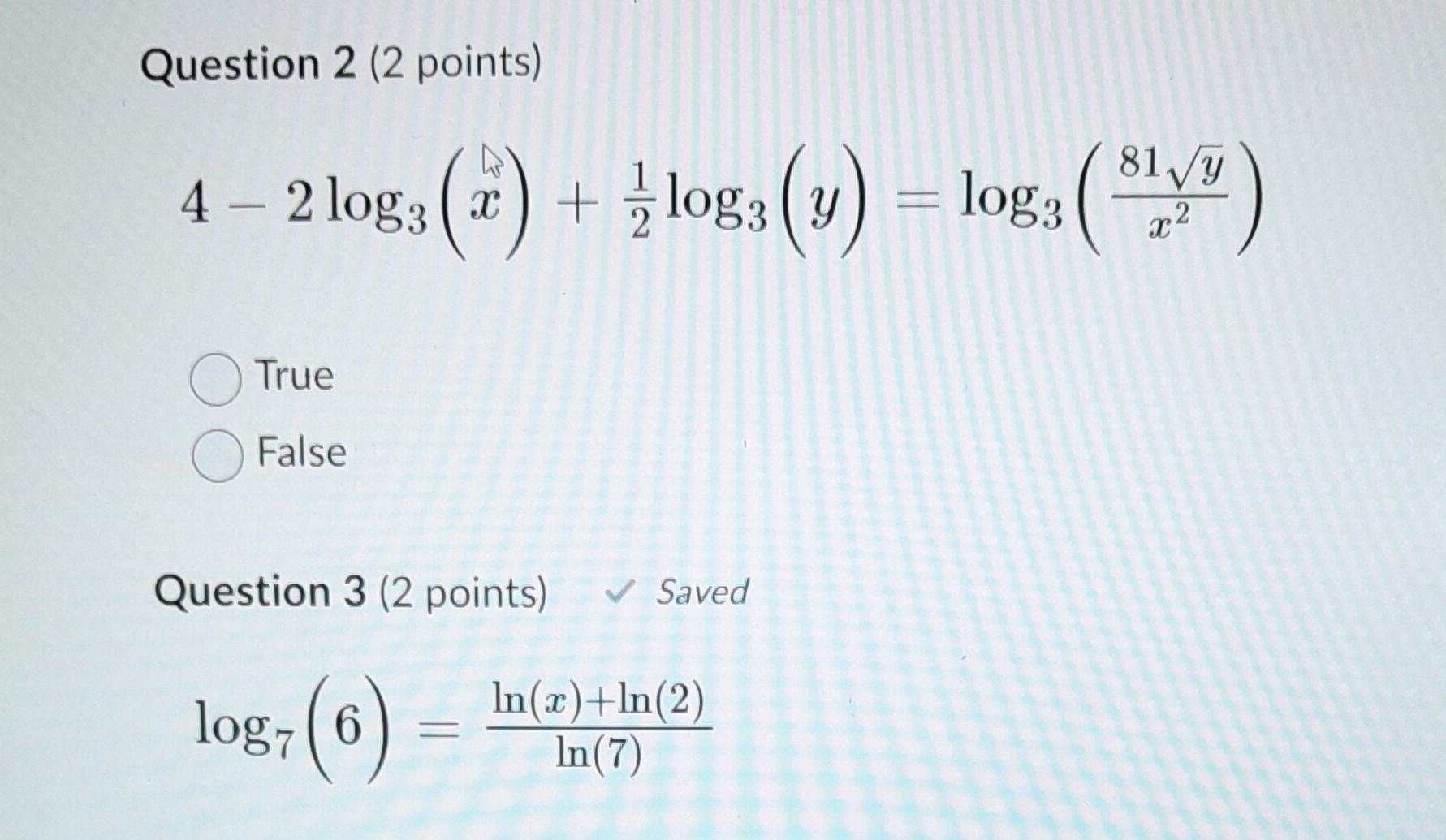 Solved Question 2 (2 points) True False Question 3 (2 | Chegg.com