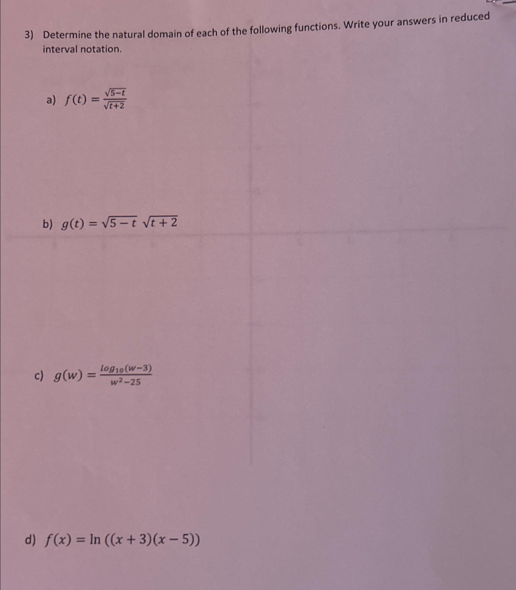 Solved Determine the natural domain of each of the following | Chegg.com