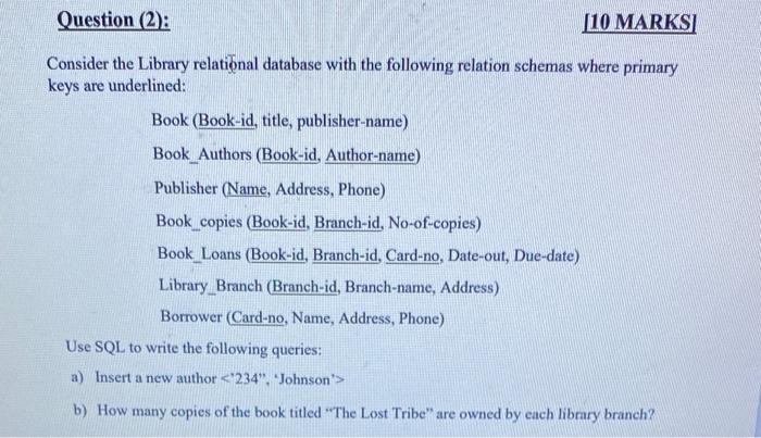 Solved Question (2): 10 MARKS Consider the Library | Chegg.com
