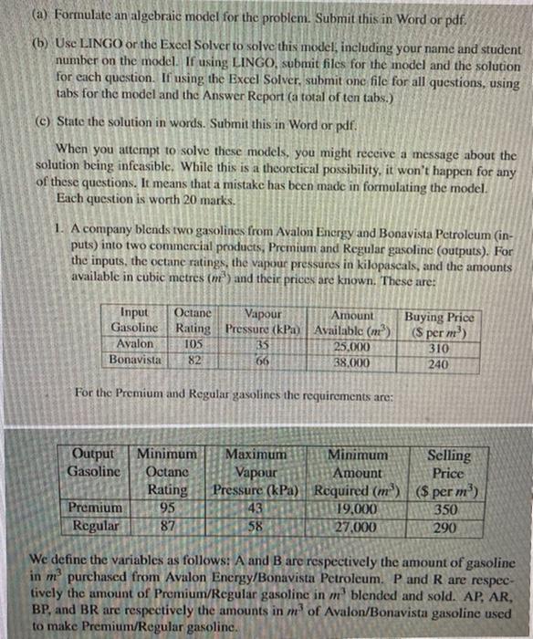 Solved (a) Formulate an algebraic model for the problem. | Chegg.com