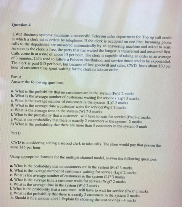 Solved CWD Business systems maintains a successful Telecom | Chegg.com