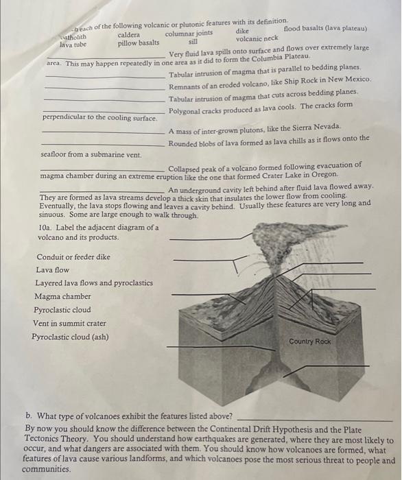 Solved each of the following volcanic or plutonic features | Chegg.com
