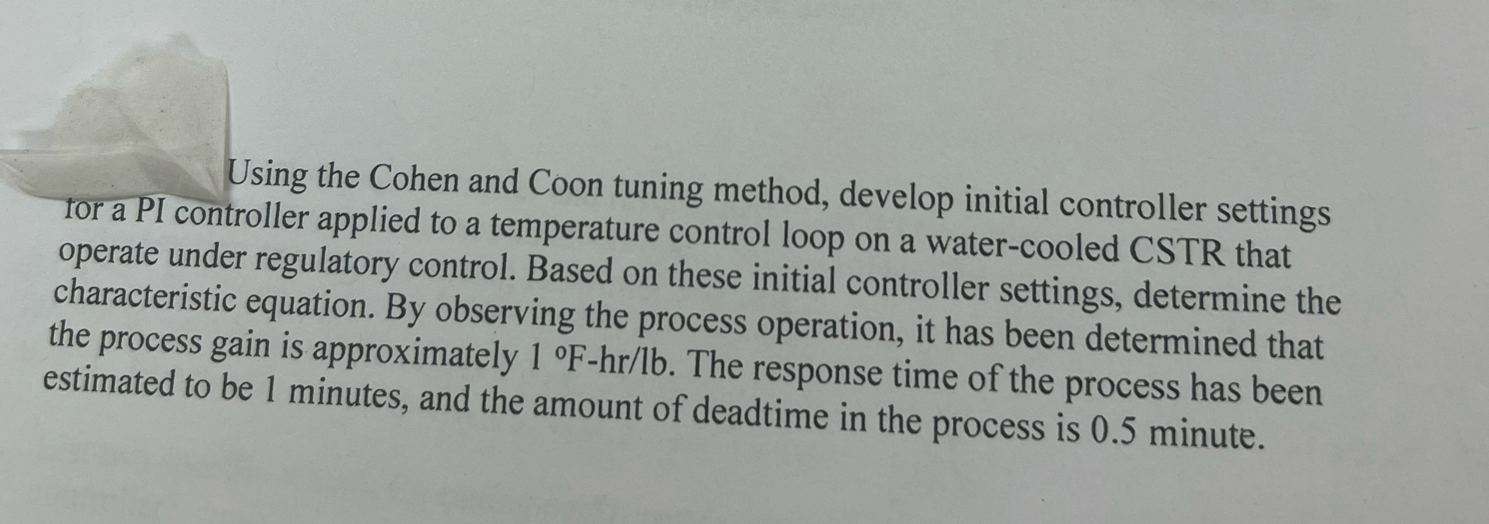 Using the Cohen and Coon tuning method, develop | Chegg.com