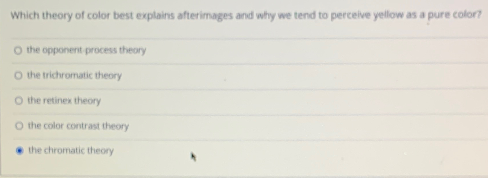 Solved Which theory of color best explains afterimages and | Chegg.com