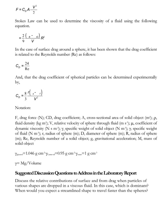 Solved LABORATORY EXPERIMENT Exercise #1 - Drag Coefficients | Chegg.com