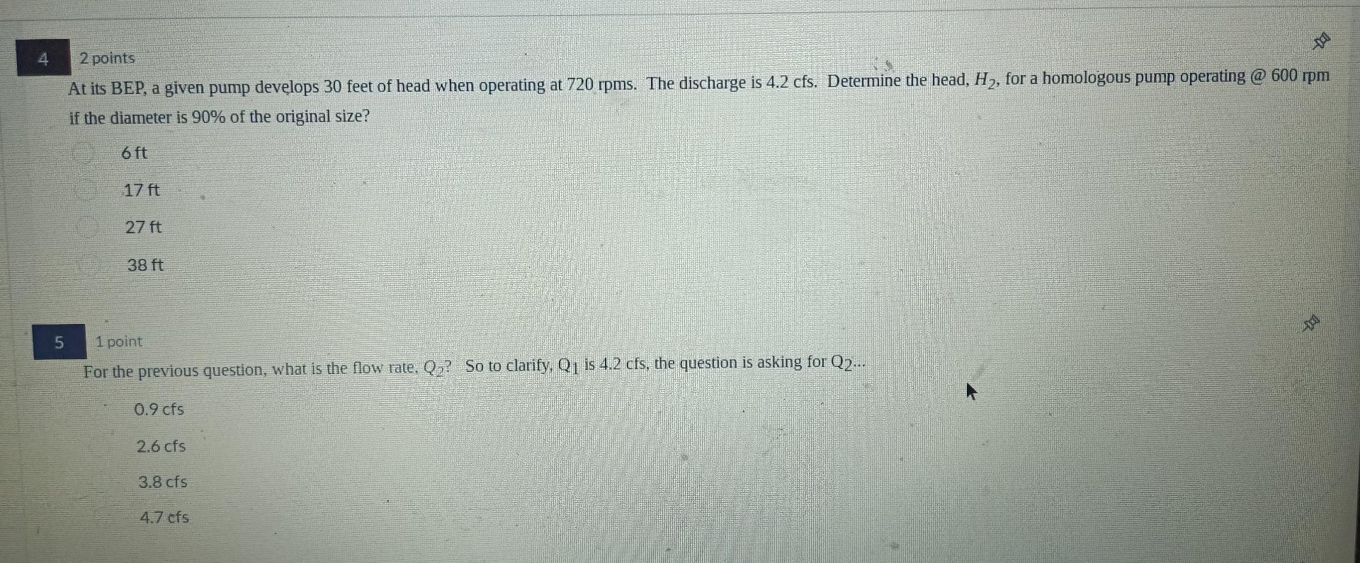 Solved 4 points At its BEP, a given pump develops 30 feet of | Chegg.com