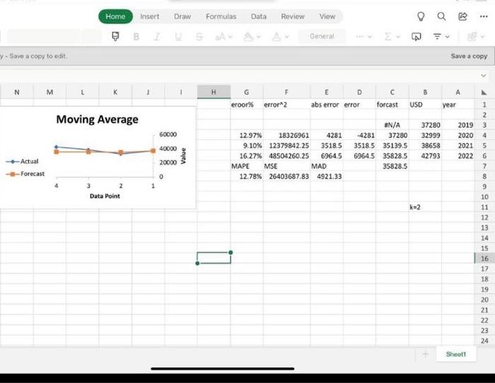 Solved Home insert Draw formulas Data Review View B I | Chegg.com