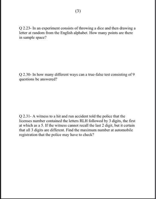 Solved (3) Q 2.23- In an experiment consists of throwing a | Chegg.com