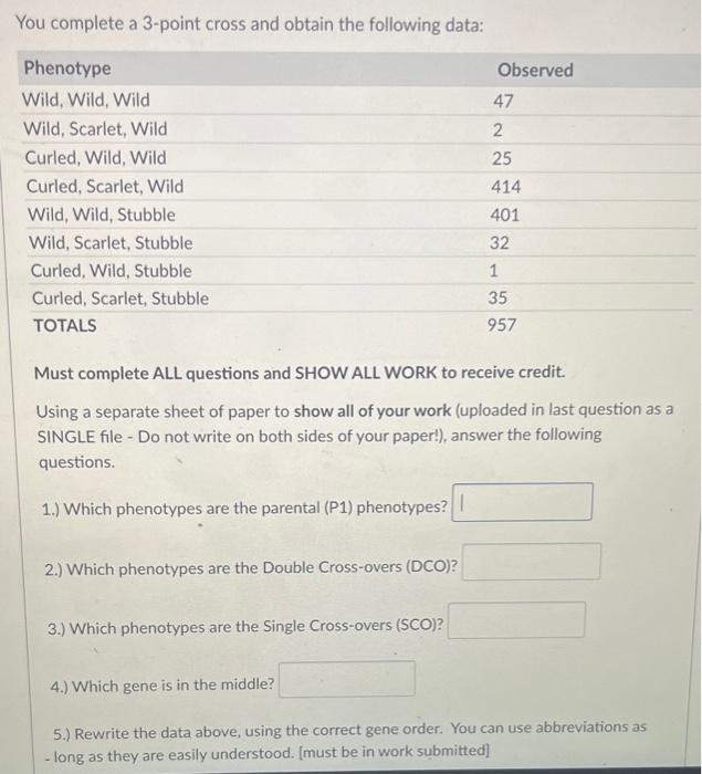 Solved You complete a 3-point cross and obtain the following | Chegg.com
