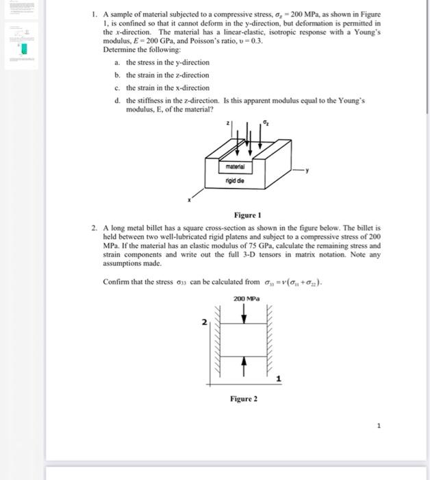 1. A sample of material subjected to a compressive | Chegg.com
