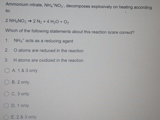 Solved Ammonium nitrate, NH4NO3, decomposes explosively on | Chegg.com