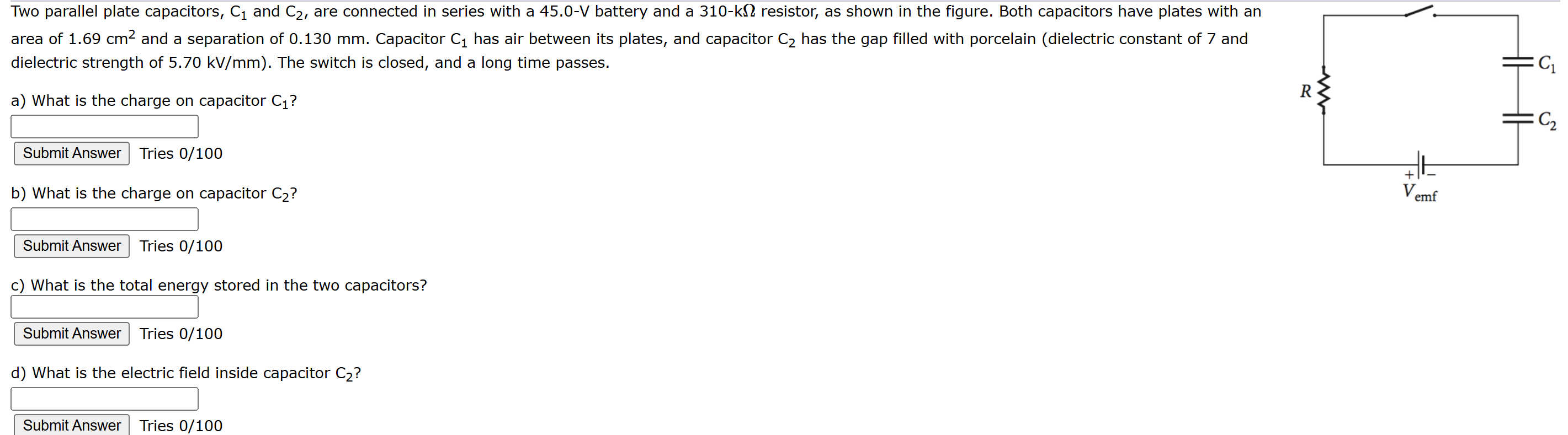 Solved Two Parallel Plate Capacitors C1 ﻿and C2 ﻿are