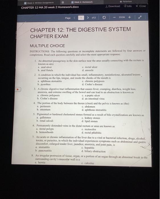 Solved CHAPTER 12: THE DIGESTIVE SYSTEM CHAPTER EXAM | Chegg.com