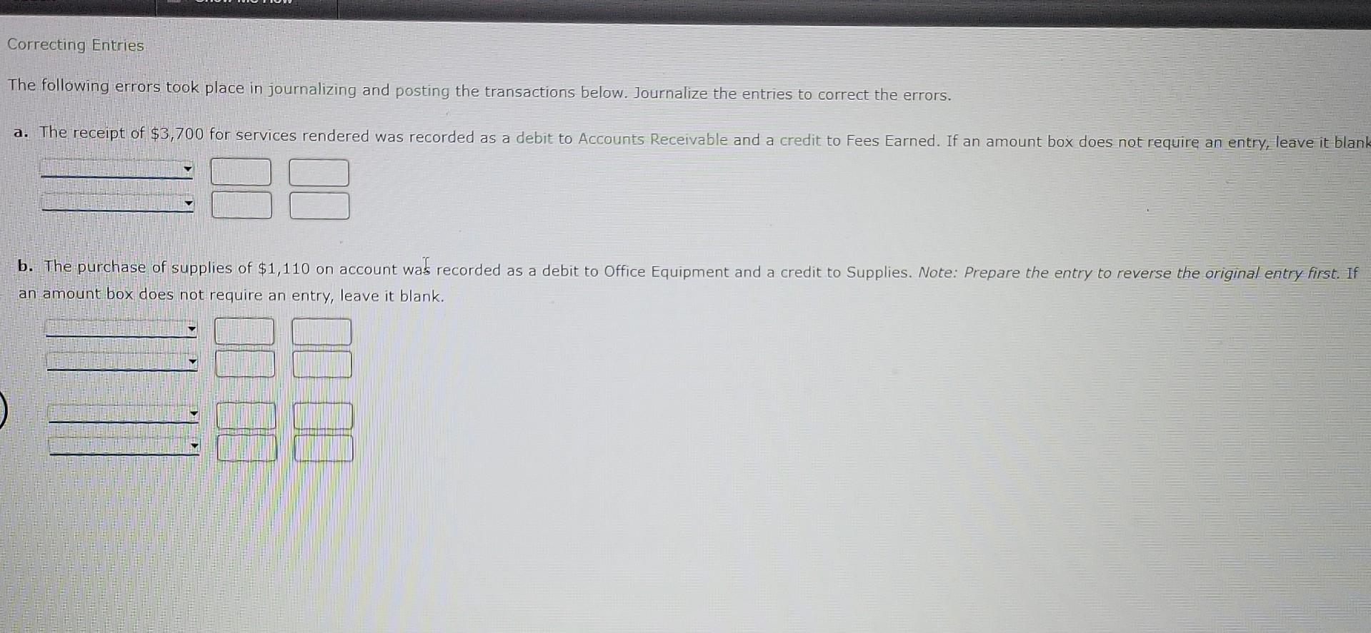 Solved Correcting Entries The following errors took place in | Chegg.com
