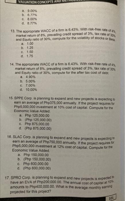 Solved VALUATION CONCEPTS AND METHODOLOGIES MULTIPLE CHOICE | Chegg.com
