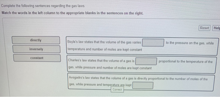 Solved Complete the following sentences regarding the gas | Chegg.com