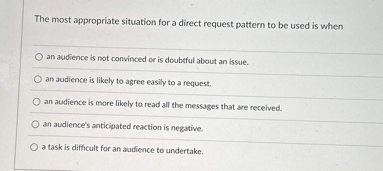 Solved The most appropriate situation for a direct request | Chegg.com