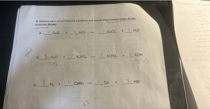 Solved 4. Balance each of the following equations and | Chegg.com