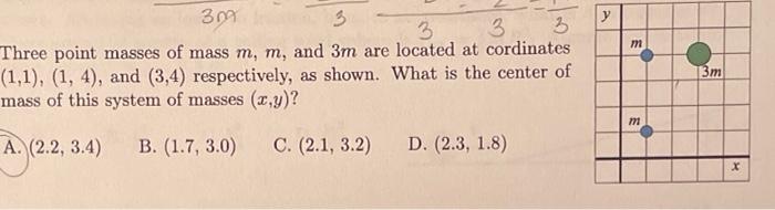 Solved Three point masses of mass m,m, and 3m are located at | Chegg.com