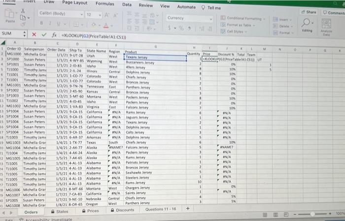 Solved Use the VLOOKUP function in the Region column of the | Chegg.com