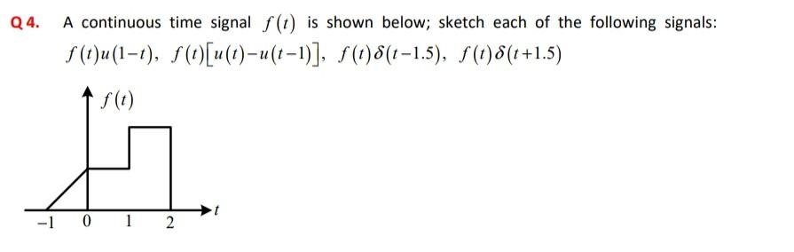 Solved Q4. A continuous time signal f(t) is shown below; | Chegg.com