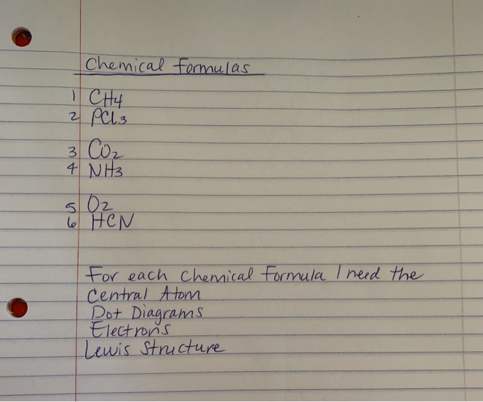 Solved Chemical formulas I CH4 2 PCL3 3 CO₂ 4 NH3 5 02 6 HEN | Chegg.com