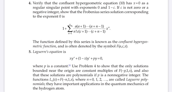 Solved 4. Verify that the confluent hypergeometric equation | Chegg.com