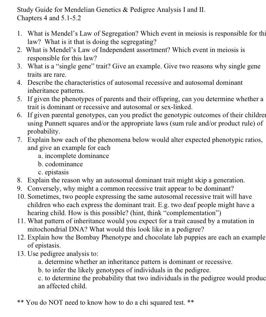 Solved Study Guide for Mendelian Genetics & Pedigree | Chegg.com