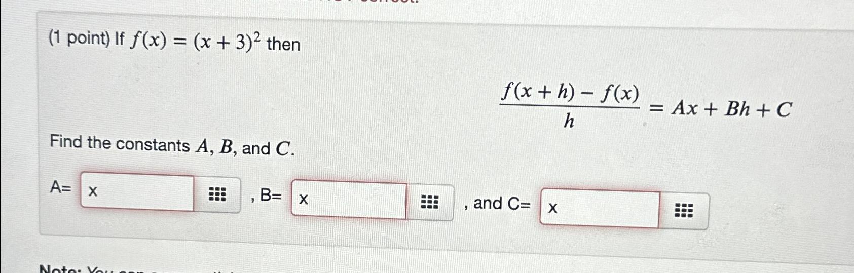 Solved (1 ﻿point) ﻿If f(x)=(x+3)2 | Chegg.com