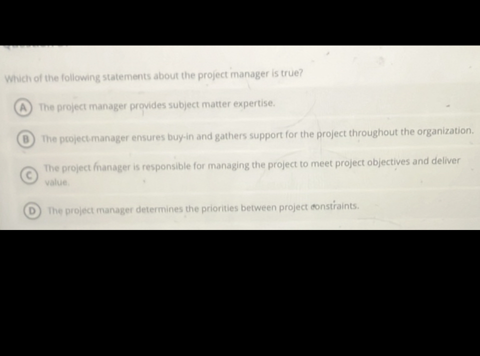 Solved Which of the following statements about the project | Chegg.com