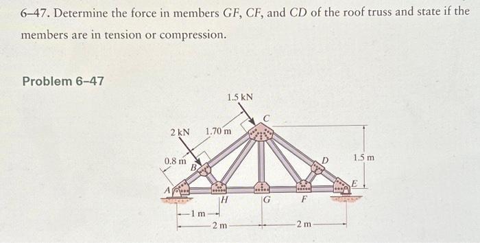 Solved 6-47. Determine the force in members GF,CF, and CD of | Chegg.com