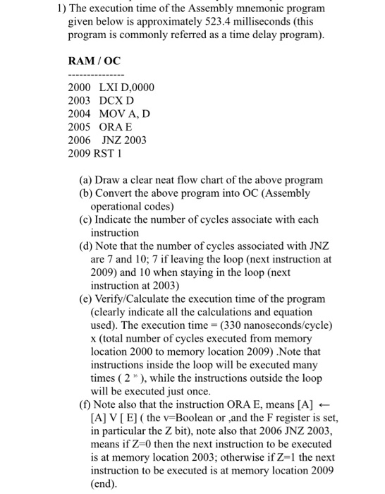 Solved 1) The execution time of the Assembly mnemonic | Chegg.com