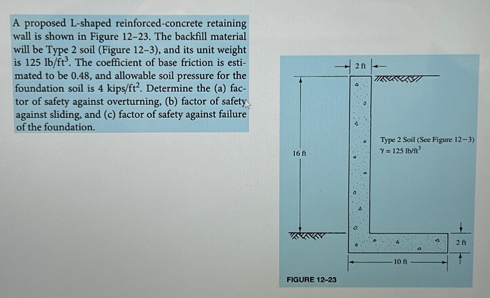 Solved A proposed L-shaped reinforced-concrete retaining | Chegg.com