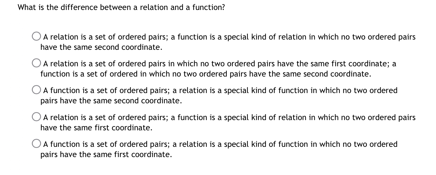 Solved What Is The Difference Between A Relation And A 3208