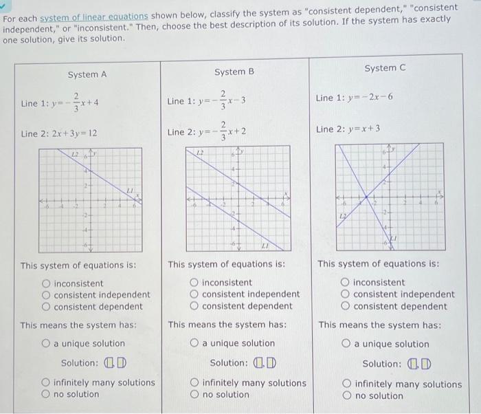 Solved For each system of linear equations shown below, | Chegg.com