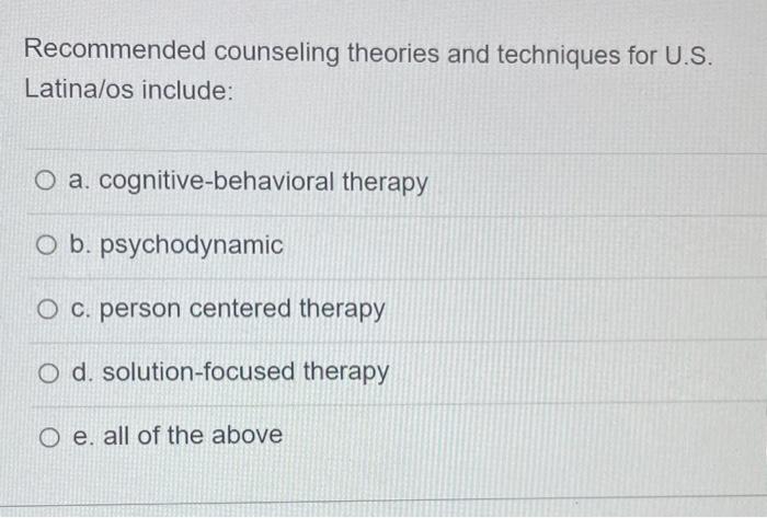 Solved Recommended counseling theories and techniques for | Chegg.com