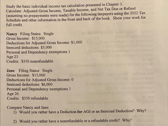 Study the basic individual income tax calculation | Chegg.com