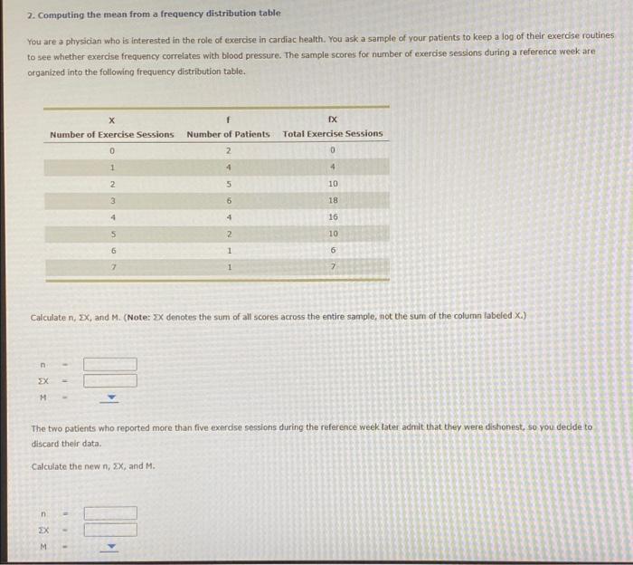Solved 2. Computing the mean from a frequency distribution | Chegg.com