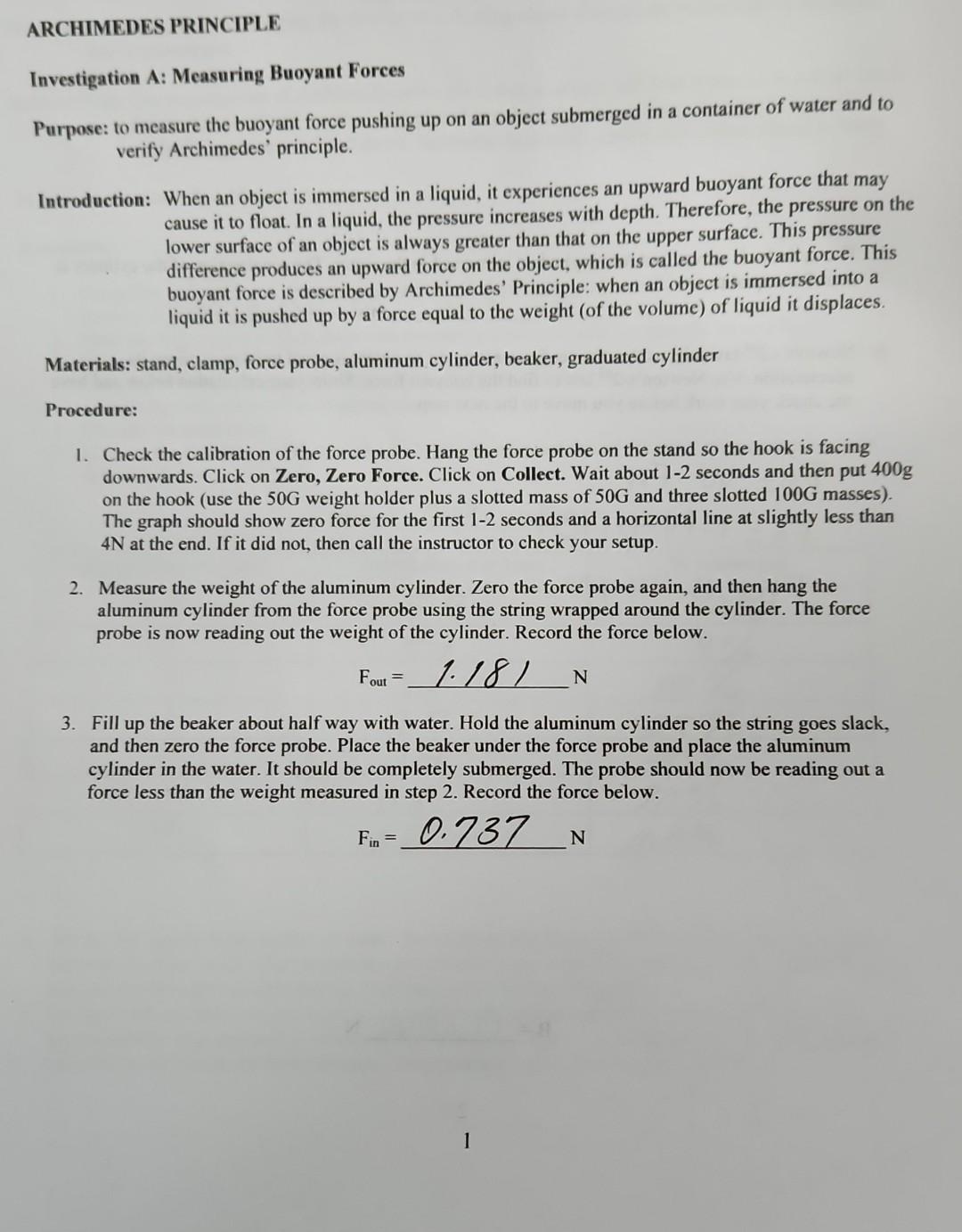 Solved Investigation B: Archimedes Squeeze Purpose: to | Chegg.com