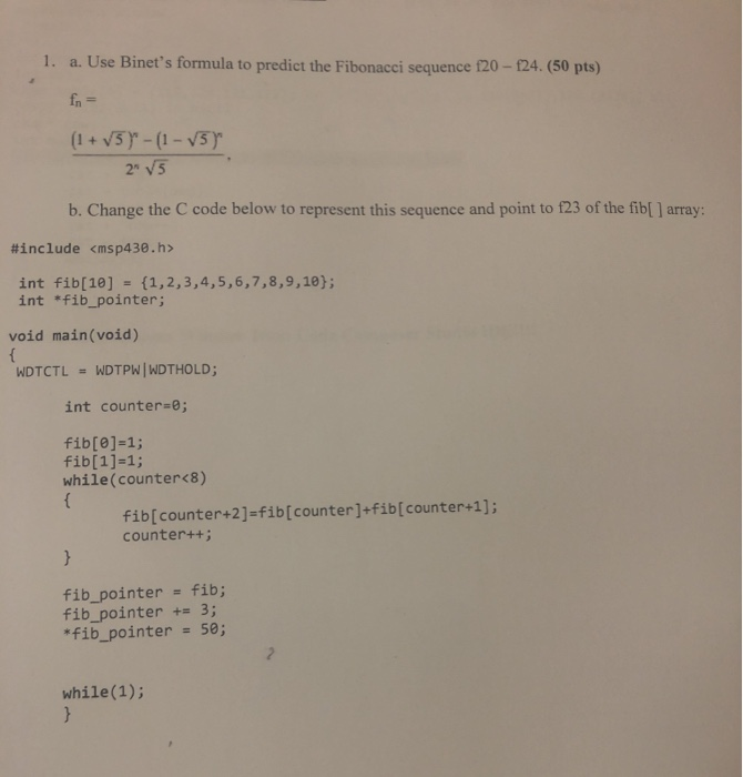 1 A Use Binet S Formula To Predict The Fibonacci