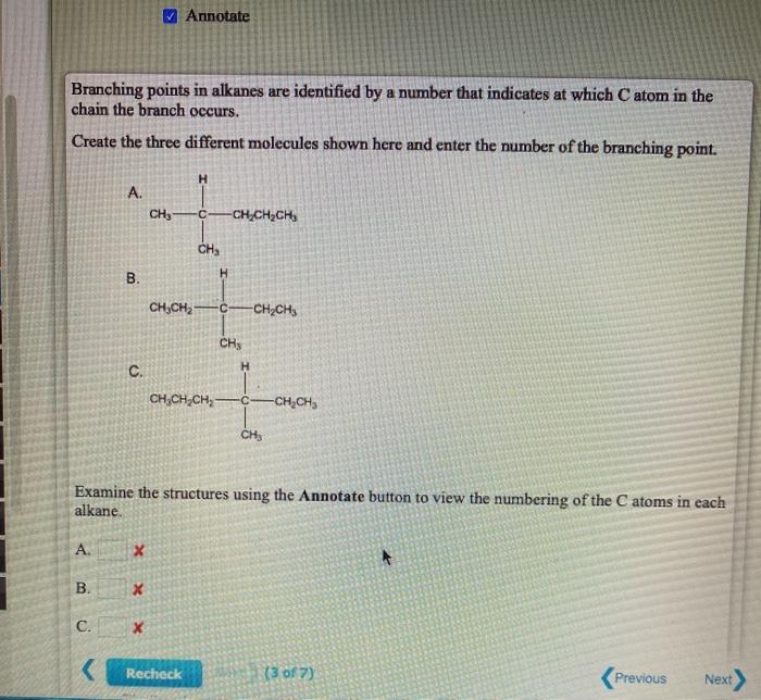 Solved Annotate Branching points in alkanes are identified | Chegg.com