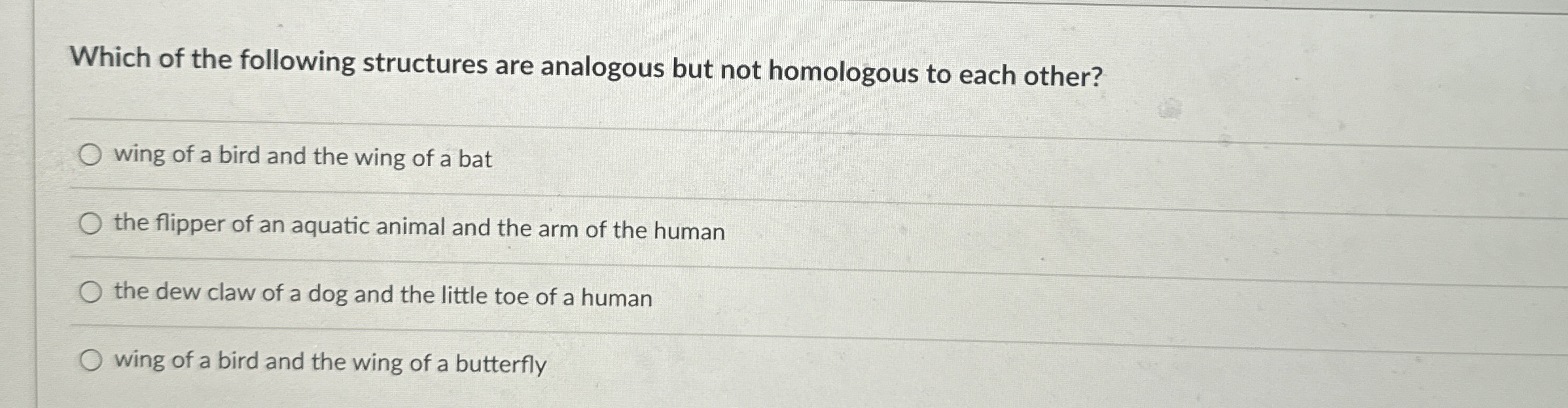 Solved Which of the following structures are analogous but | Chegg.com